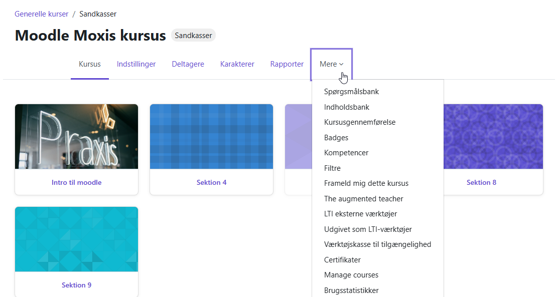 Kopier forløb til egen Moodle